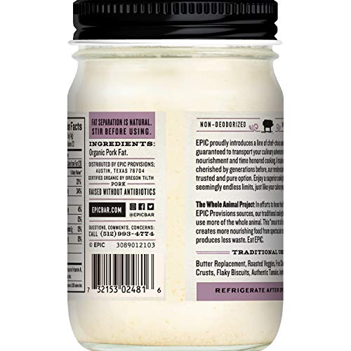 EPIC Organic Pork Fat, Keto Friendly, Whole30, 11oz Jar