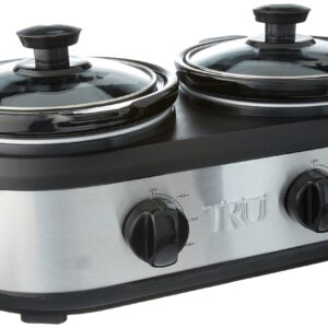 TRU Double Slow Cooker by Select Brands - Double Buffet Server for Parties, Holidays & Gatherings - Double Slow Cooker Buffet Server - 2 Inserts, Each 1 1/4 Quarts