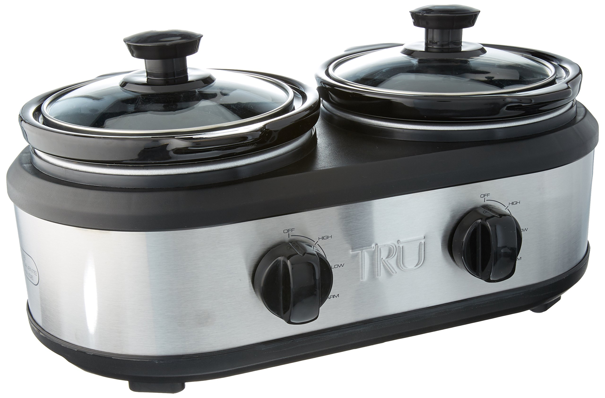 TRU Double Slow Cooker by Select Brands - Double Buffet Server for Parties, Holidays & Gatherings - Double Slow Cooker Buffet Server - 2 Inserts, Each 1 1/4 Quarts