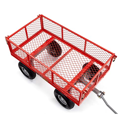 Gorilla Carts 800 Pound Capacity Heavy Duty Steel Mesh Versatile Utility Wagon Cart with Easy Grip Handle for Outdoor Hauling, Red