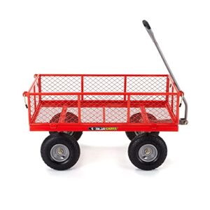 Gorilla Carts 800 Pound Capacity Heavy Duty Steel Mesh Versatile Utility Wagon Cart with Easy Grip Handle for Outdoor Hauling, Red