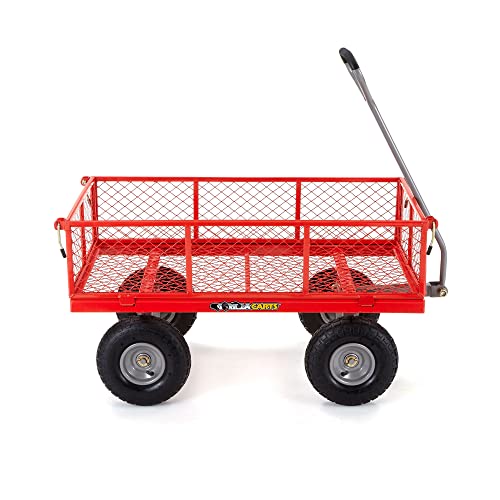 Gorilla Carts 800 Pound Capacity Heavy Duty Steel Mesh Versatile Utility Wagon Cart with Easy Grip Handle for Outdoor Hauling, Red