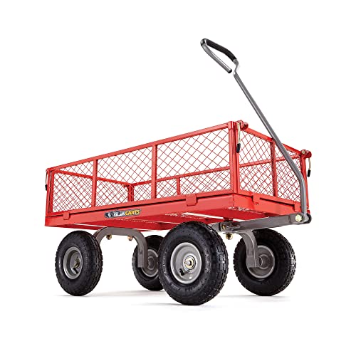 Gorilla Carts 800 Pound Capacity Heavy Duty Steel Mesh Versatile Utility Wagon Cart with Easy Grip Handle for Outdoor Hauling, Red