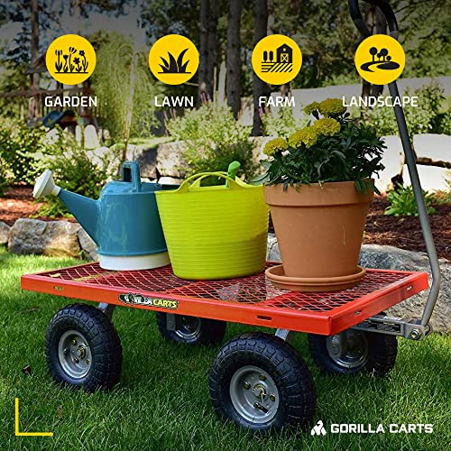 Gorilla Carts 800 Pound Capacity Heavy Duty Steel Mesh Versatile Utility Wagon Cart with Easy Grip Handle for Outdoor Hauling, Red