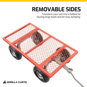 Gorilla Carts 800 Pound Capacity Heavy Duty Steel Mesh Versatile Utility Wagon Cart with Easy Grip Handle for Outdoor Hauling, Red