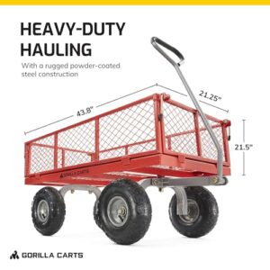 Gorilla Carts 800 Pound Capacity Heavy Duty Steel Mesh Versatile Utility Wagon Cart with Easy Grip Handle for Outdoor Hauling, Red