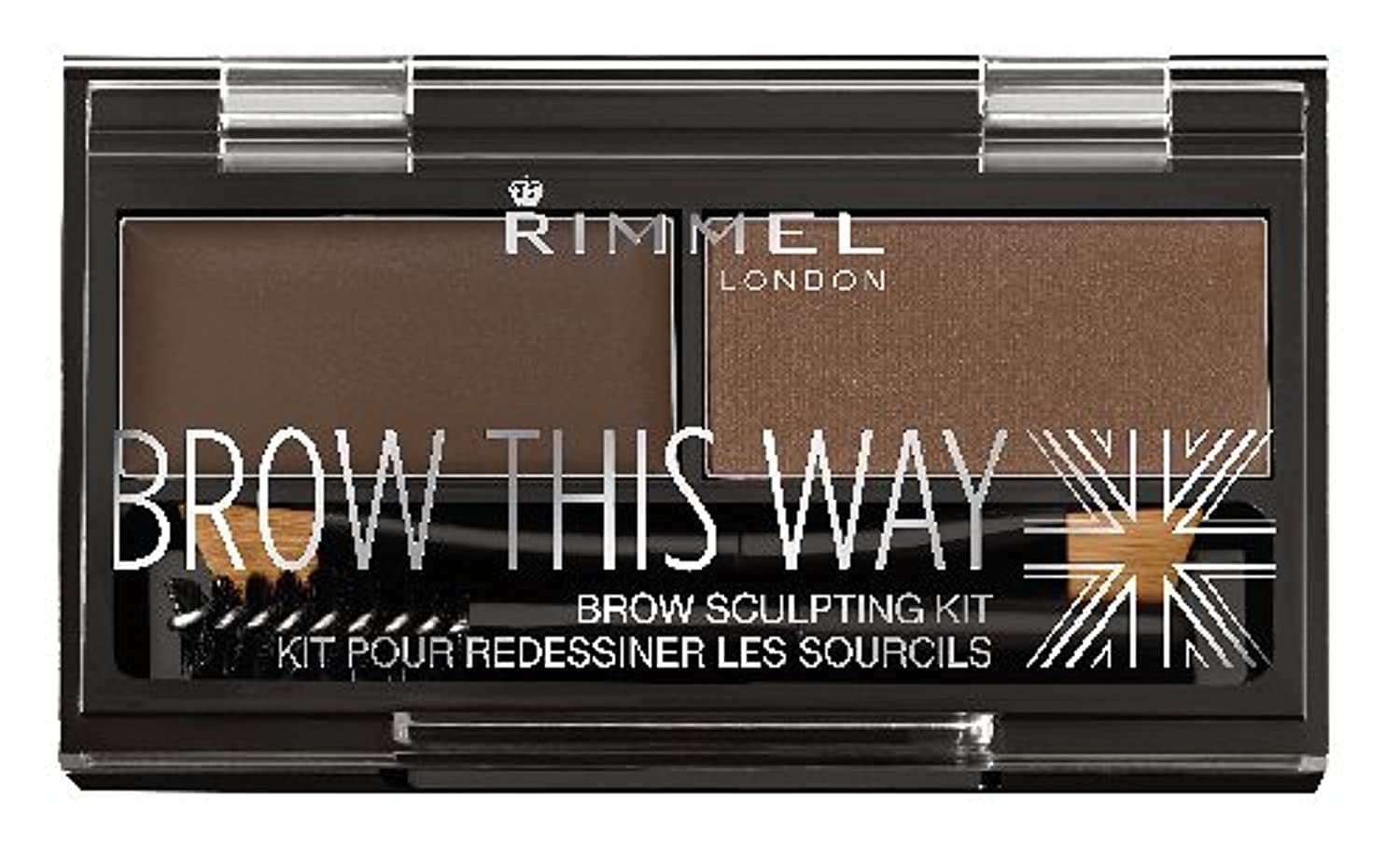 Rimmel London Brow This Way Eyebrow Sculpting Kit, Powder & Wax Duo for Ideally Groomed Brows, Dark Brown, 2.4 g