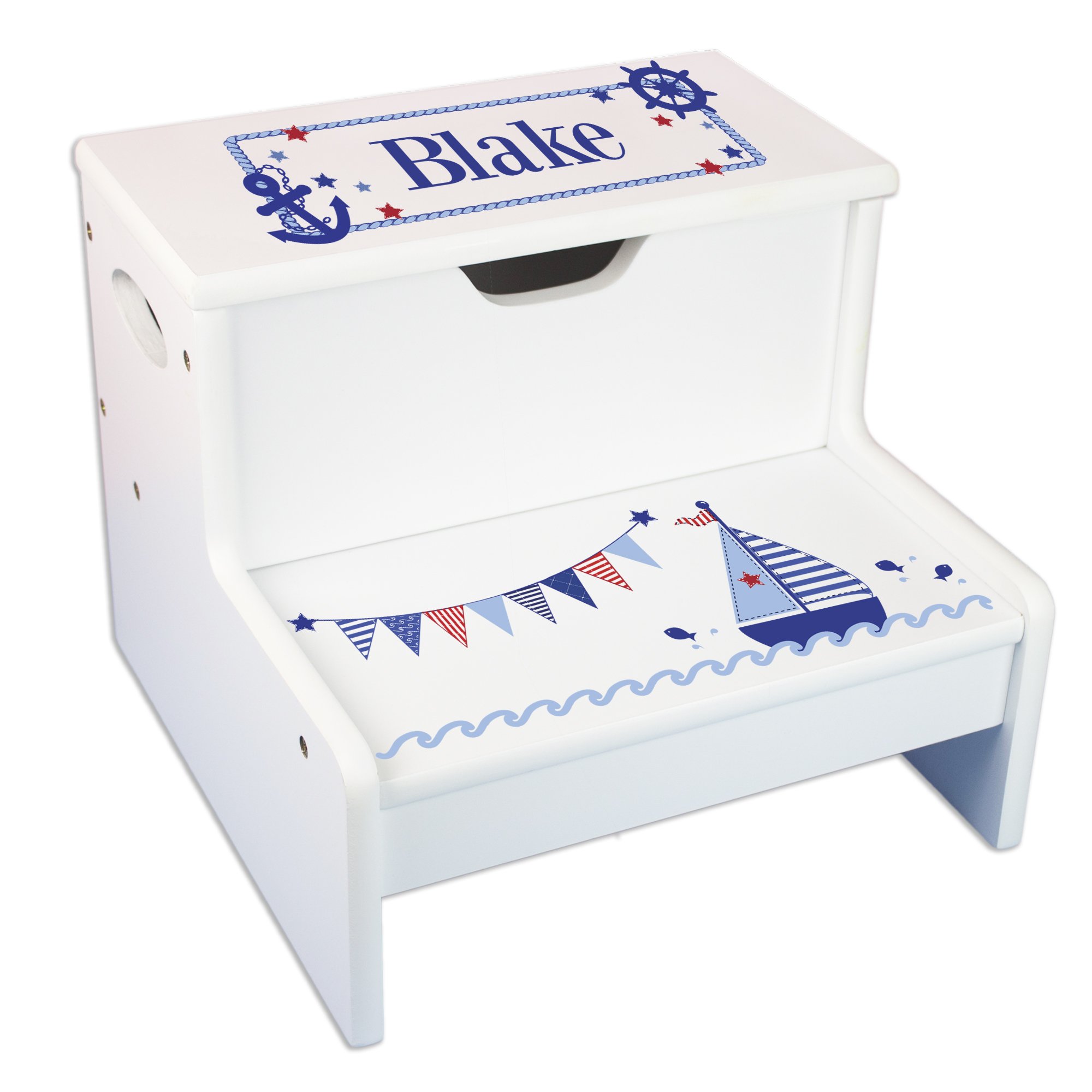 Personalized Sailboat Storage Step Stool