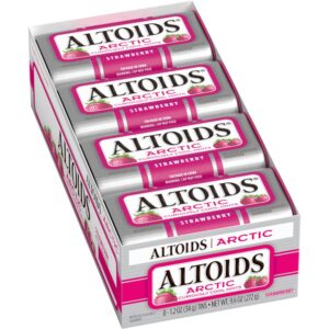 altoids arctic strawberry breath mints hard candy bulk, 1.2 oz tin (pack of 8)