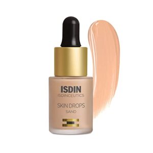 isdin skin drops, face and body makeup lightweight and high coverage foundation, sand shade for fair to light skin tone