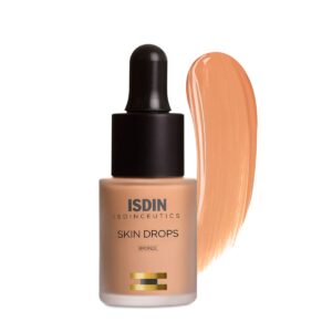 isdin skin drops, face and body makeup lightweight and high coverage foundation, bronze shade for medium skin tone…