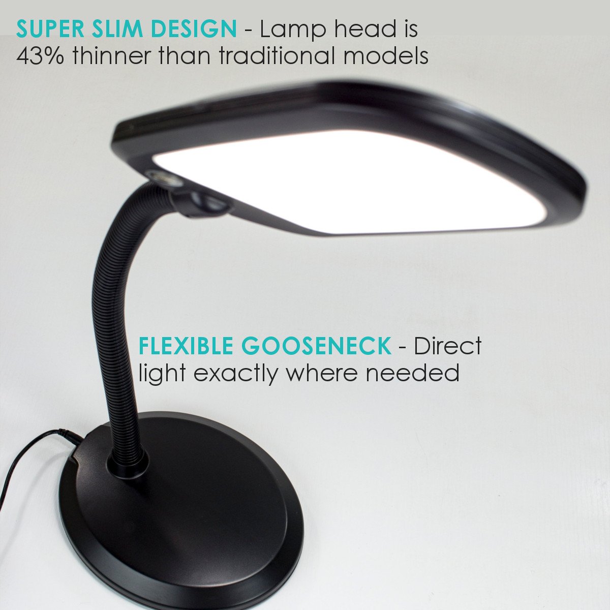 HomeConcept Slim Design LED Bright Reader Natural Daylight Full Spectrum Desk Lamp Black