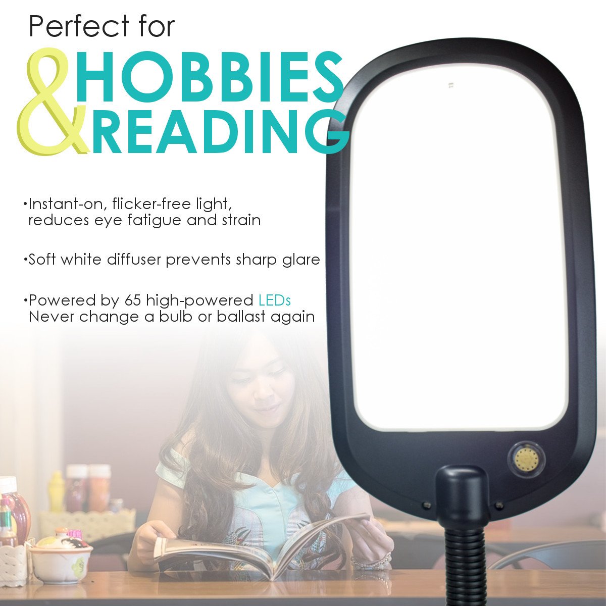 HomeConcept Slim Design LED Bright Reader Natural Daylight Full Spectrum Desk Lamp Black