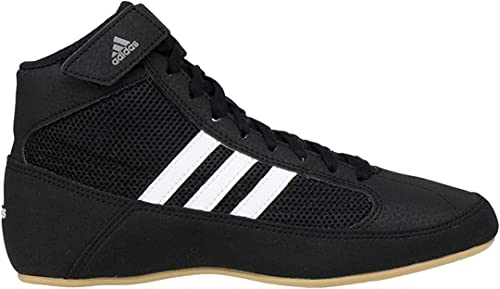 adidas Men's HVC Wrestling Shoe, Black/White/Iron Metallic, 10