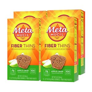 metamucil, fiber thins, daily psyllium husk fiber supplement, supports digestive health and satisfies hunger, apple crisp flavor, 4 packs x 12 servings (48 total servings)