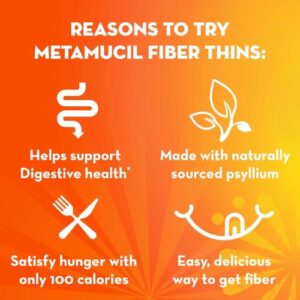 Metamucil, Fiber Thins, Daily Psyllium Husk Fiber Supplement, Supports Digestive Health and Satisfies Hunger, Apple Crisp Flavor, 4 Packs x 12 Servings (48 Total Servings)