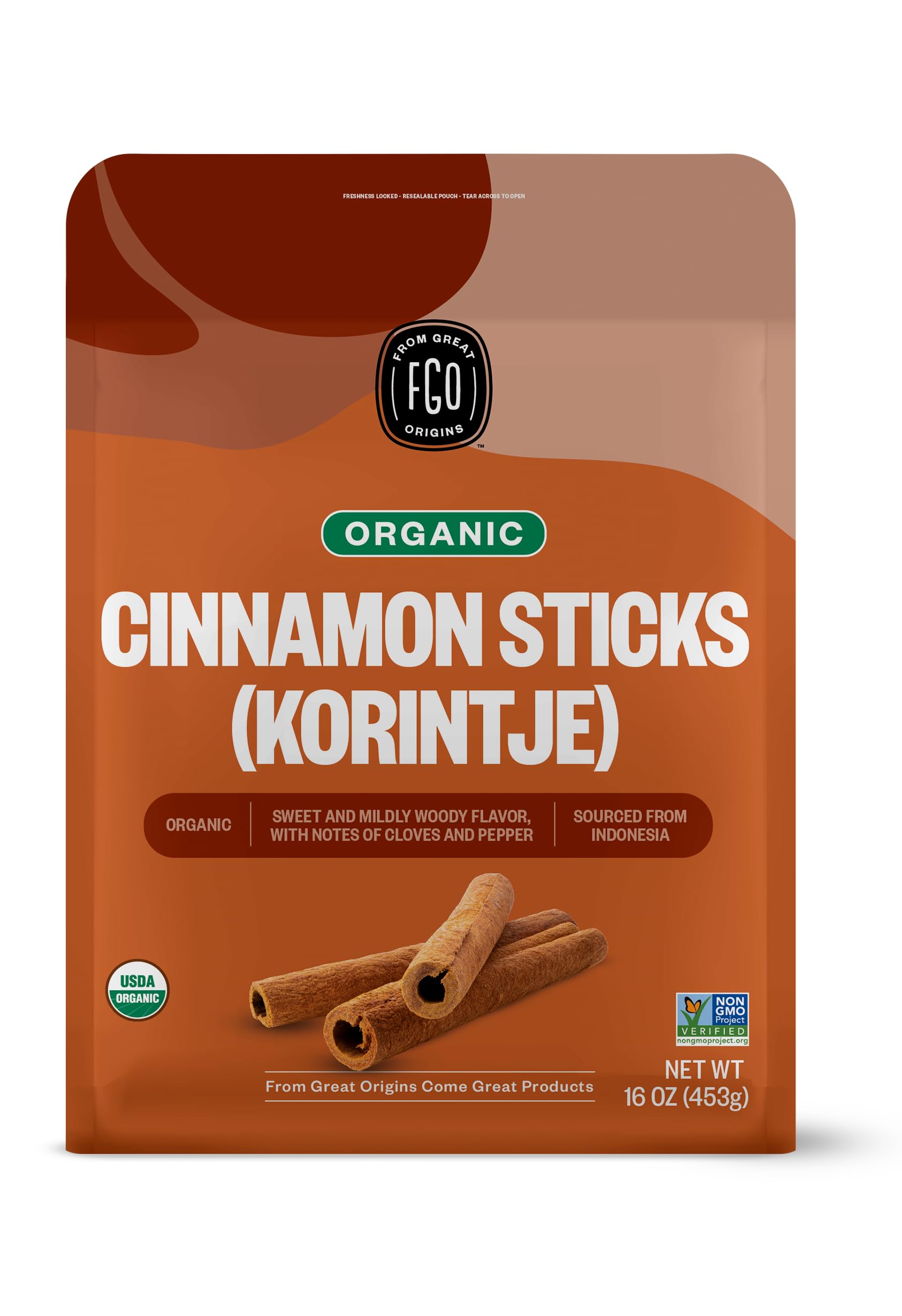 FGO Organic Korintje Cinnamon Sticks, 100% Raw from Indonesia, 100+ Sticks 2 3/4" Packaging May Vary (Pack of 1)