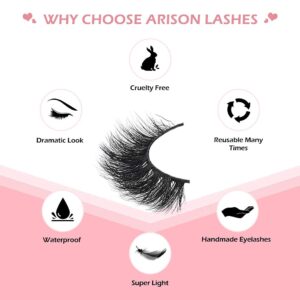 Arison Lashes 3D Mink Lashes False Fake Eyelashes Wispy Strips Silk Reusable Handmade Real Long Fur Soft Dramatic Natural Look 1 Pair Package for Women Makeup (D008)