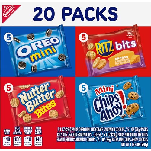 Nabisco Classic Mix Variety Pack, OREO Mini, CHIPS AHOY! Mini, Nutter Butter Bites, RITZ Bits Cheese, 20 Snack Packs