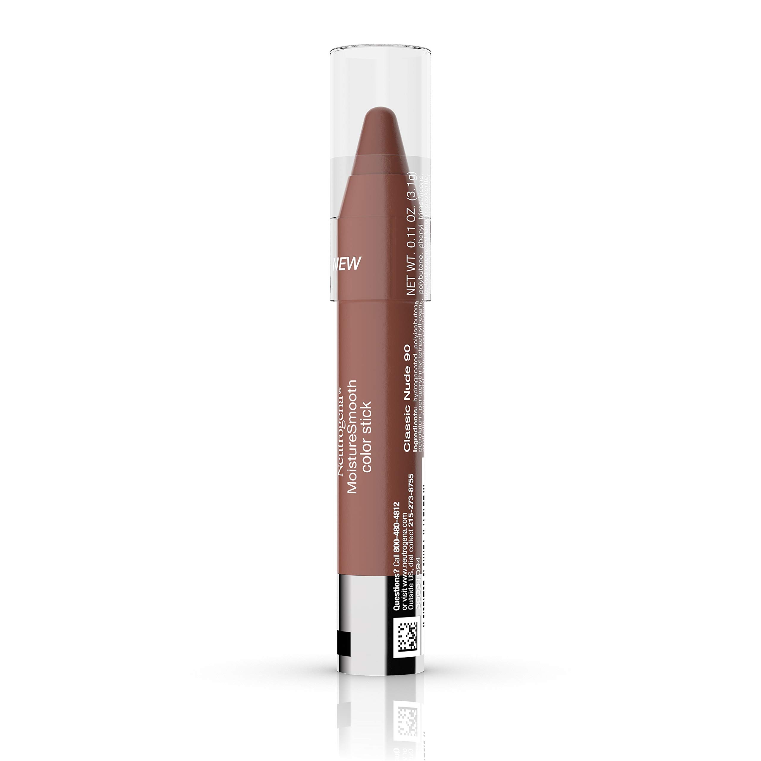 Neutrogena MoistureSmooth Color Stick for Lips, Moisturizing and Conditioning Lipstick with a Balm-Like Formula, Nourishing Shea Butter and Fruit Extracts, 90 Classic Nude,.011 oz