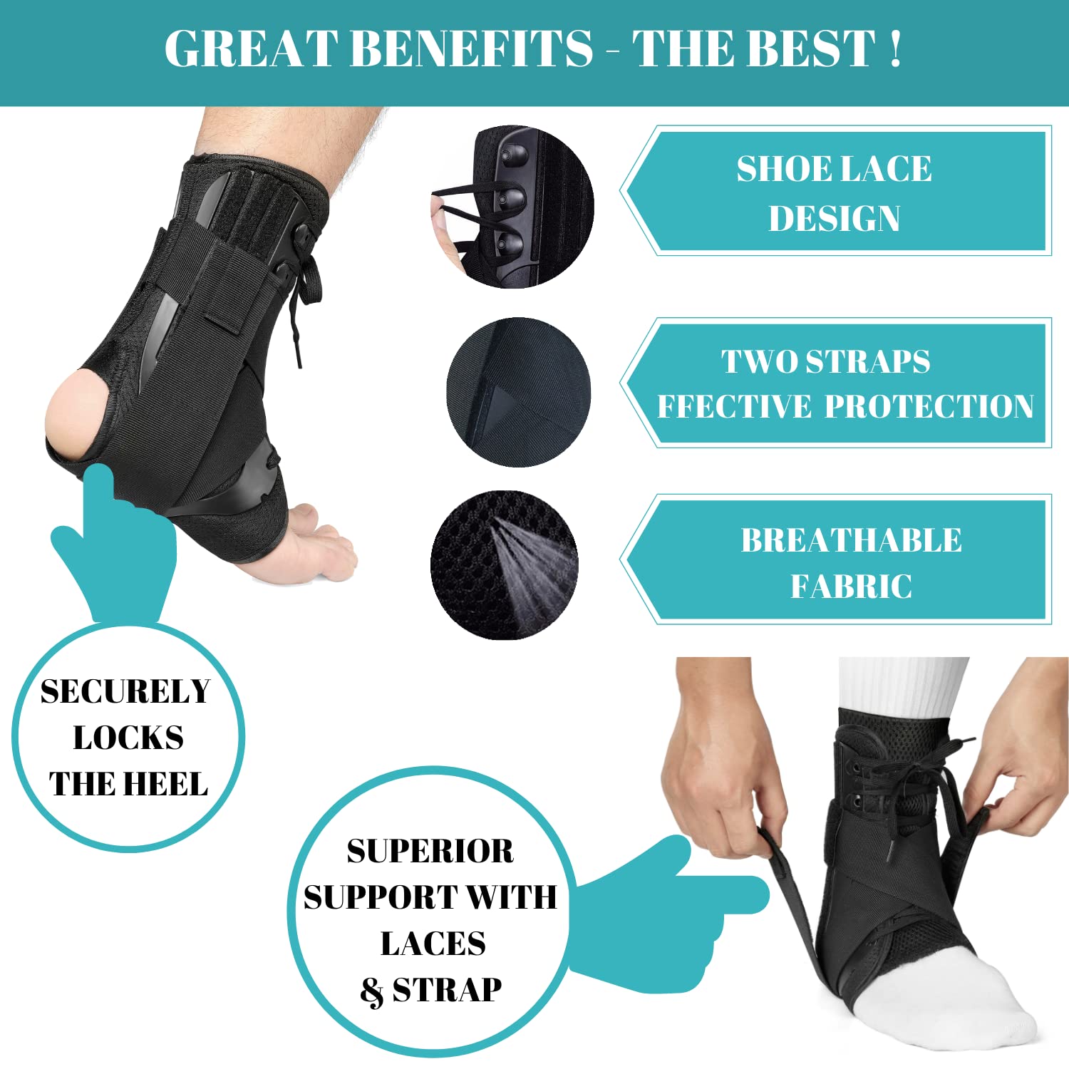 MEDIZED® Ankle Brace, Stabilizer, Lace Up Adjustable Support, Stirrup Compression – for Running, Basketball, Volleyball, Injury Recovery, Sprain, Ankle Wrap for Men, Women, and Children (Large)