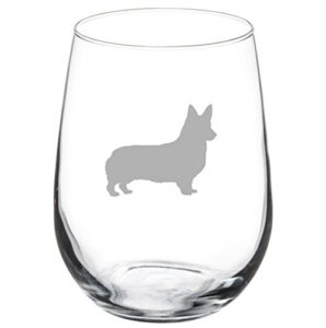 17 oz stemless wine glass corgi