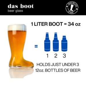 Domestic Corner - Das Boot - Quality Glass Beer Boot Mug for Oktoberfest Celebrations, St. Patrick's Day, Bachelor or Bachelorette Festivities, Holds Over 2 Beers - 1 Liter