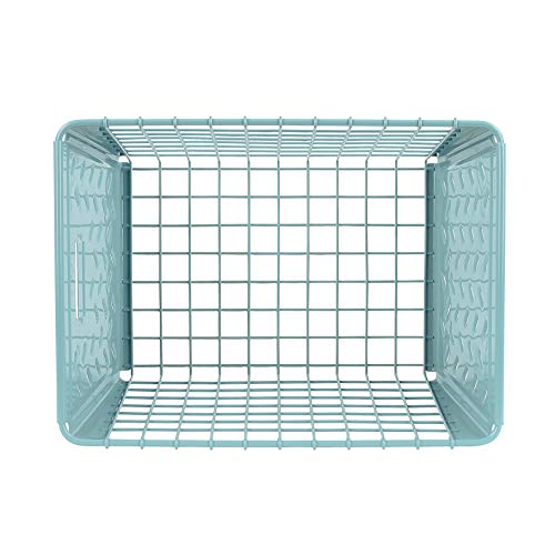 Spectrum Diversified Macklin, Stamped Steel & Wire Basket for Closet & Cubby Storage Vintage-Inspired Design with Customizable Label Plate, Medium, Teal, 1 Count (Pack of 1)