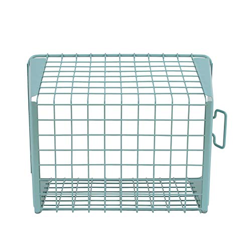 Spectrum Diversified Macklin, Stamped Steel & Wire Basket for Closet & Cubby Storage Vintage-Inspired Design with Customizable Label Plate, Medium, Teal, 1 Count (Pack of 1)