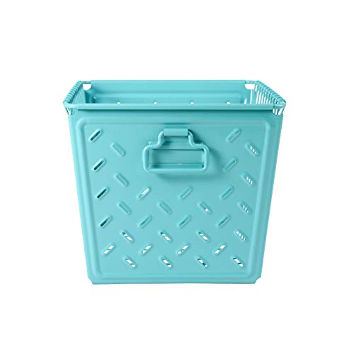 Spectrum Diversified Macklin, Stamped Steel & Wire Basket for Closet & Cubby Storage Vintage-Inspired Design with Customizable Label Plate, Medium, Teal, 1 Count (Pack of 1)