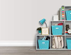 Spectrum Diversified Macklin, Stamped Steel & Wire Basket for Closet & Cubby Storage Vintage-Inspired Design with Customizable Label Plate, Medium, Teal, 1 Count (Pack of 1)