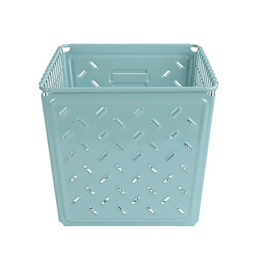 Spectrum Diversified Macklin, Stamped Steel & Wire Basket for Closet & Cubby Storage Vintage-Inspired Design with Customizable Label Plate, Medium, Teal, 1 Count (Pack of 1)