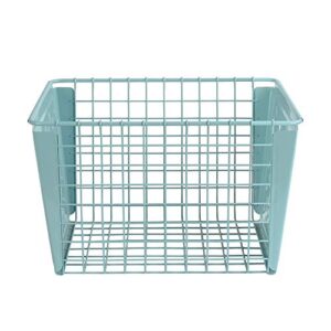 Spectrum Diversified Macklin, Stamped Steel & Wire Basket for Closet & Cubby Storage Vintage-Inspired Design with Customizable Label Plate, Medium, Teal, 1 Count (Pack of 1)