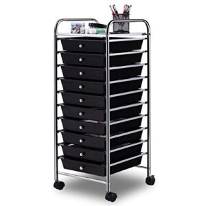 giantex 10 drawer rolling storage cart scrapbook paper office school organizer (black)