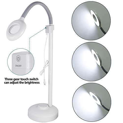 ZENY LED Magnifying Floor Lamp, Magnifying Glass with Stand for Crafts, Reading, Estheticians' Light, Adjustable Gooseneck Standing Lamp