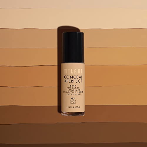 Milani Conceal + Perfect Liquid Foundation - Light Beige, 1 Fl. Oz. Cruelty-Free, Water-Resistant, Oil-Free, Medium-To-Full Coverage, Satin Matte Finish