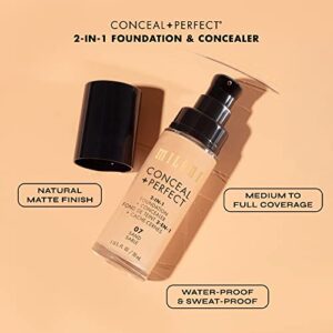 Milani Conceal + Perfect Liquid Foundation - Light Beige, 1 Fl. Oz. Cruelty-Free, Water-Resistant, Oil-Free, Medium-To-Full Coverage, Satin Matte Finish