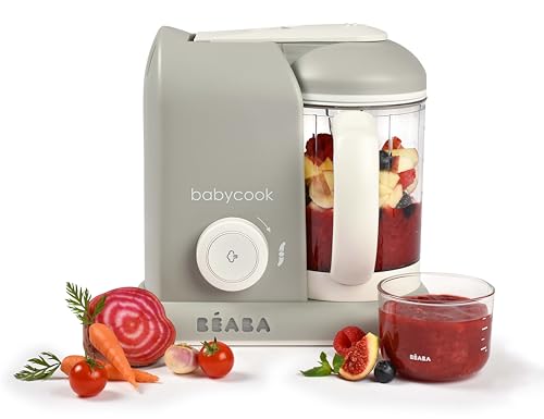 BEABA Babycook Solo 4 in 1 Baby Food Maker, Baby Food Processor, Steam Cook + Blend, Lrg Capacity 4.5 Cups 27 Servings in 20 Mins, Cook Healthy Baby Food at Home, Dishwasher Safe, Cloud