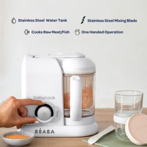 BEABA Babycook Solo 4 in 1 Baby Food Maker, Baby Food Processor, Steam Cook + Blend, Lrg Capacity 4.5 Cups 27 Servings in 20 Mins, Cook Healthy Baby Food at Home, Dishwasher Safe, Cloud