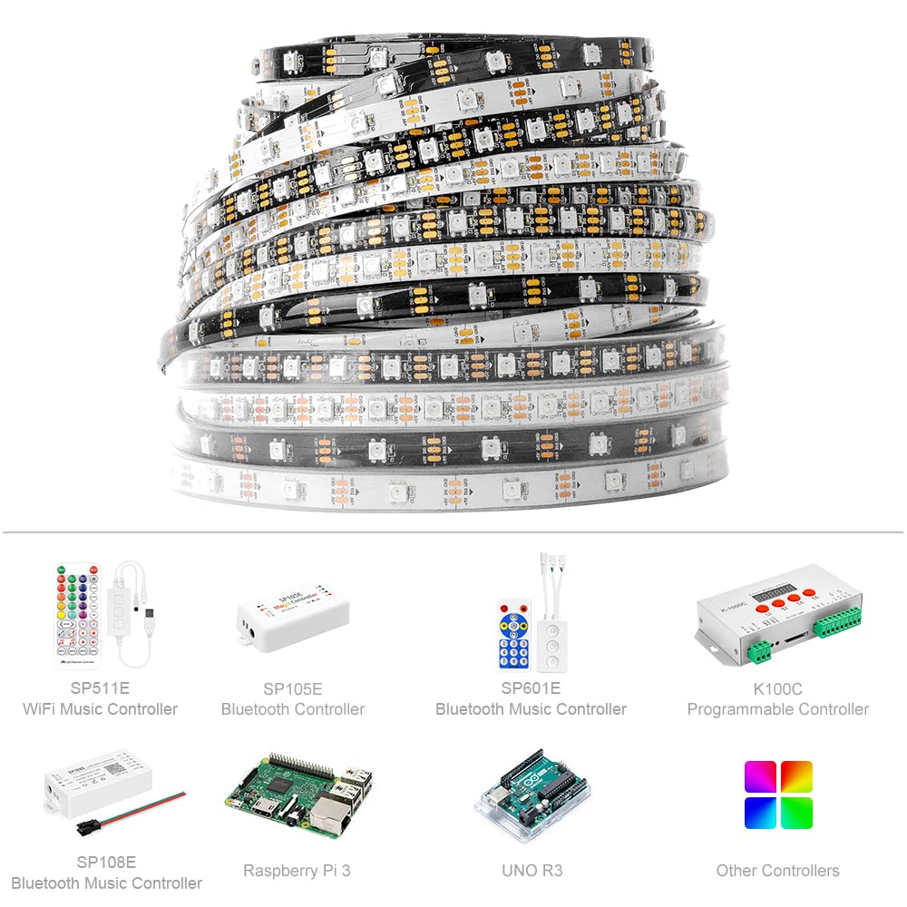 BTF-LIGHTING WS2812B IC RGB 5050SMD Pure Gold Individual Addressable LED Strip 16.4FT 300LED 60LED/m Flexible Full Color IP30 DC5V for DIY Chasing Color Project(No Adapter or Controller)