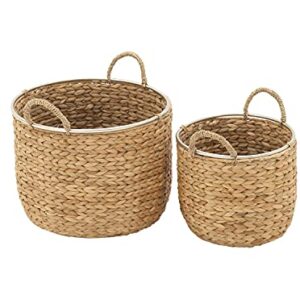 Deco 79 Seagrass Handmade Storage Basket with Handles, Set of 2 12", 16"W, Light Brown