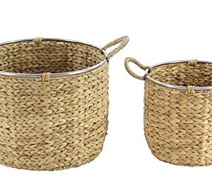 Deco 79 Seagrass Handmade Storage Basket with Handles, Set of 2 12", 16"W, Light Brown