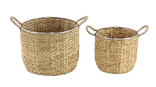 Deco 79 Seagrass Handmade Storage Basket with Handles, Set of 2 12", 16"W, Light Brown