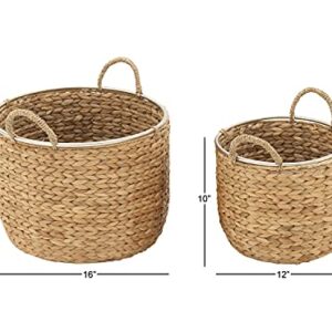 Deco 79 Seagrass Handmade Storage Basket with Handles, Set of 2 12", 16"W, Light Brown