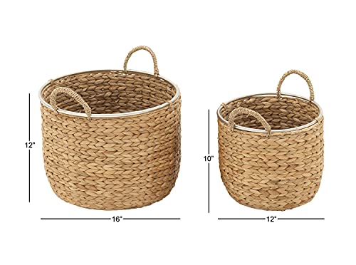 Deco 79 Seagrass Handmade Storage Basket with Handles, Set of 2 12", 16"W, Light Brown