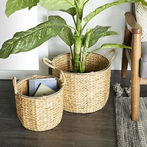 Deco 79 Seagrass Handmade Storage Basket with Handles, Set of 2 12", 16"W, Light Brown