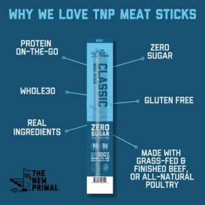 The New Primal Grass Fed Beef Sticks, Keto, Gluten Free Healthy Snacks, Sugar Free Low Carb High Protein Snack, Jerky Meat Stick, 6g Protein, 20 Ct