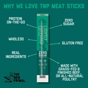 The New Primal Lightly Peppered Turkey Sticks, Keto, Gluten Free Healthy Snacks, Sugar Free Low Carb High Protein, Jerky Meat Stick, 7g Protein, 20 Ct