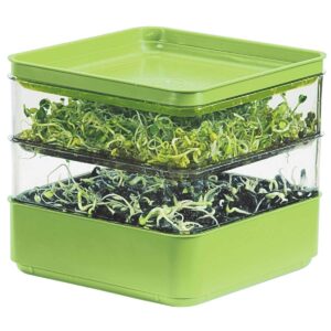 gardens alive! seed sprouter kit, two tier stackable seedling starter tray with lid, microgreens propagator mini plant grow trays, germinate seeds indoors, healthy snacks, bean sprouts, soil free