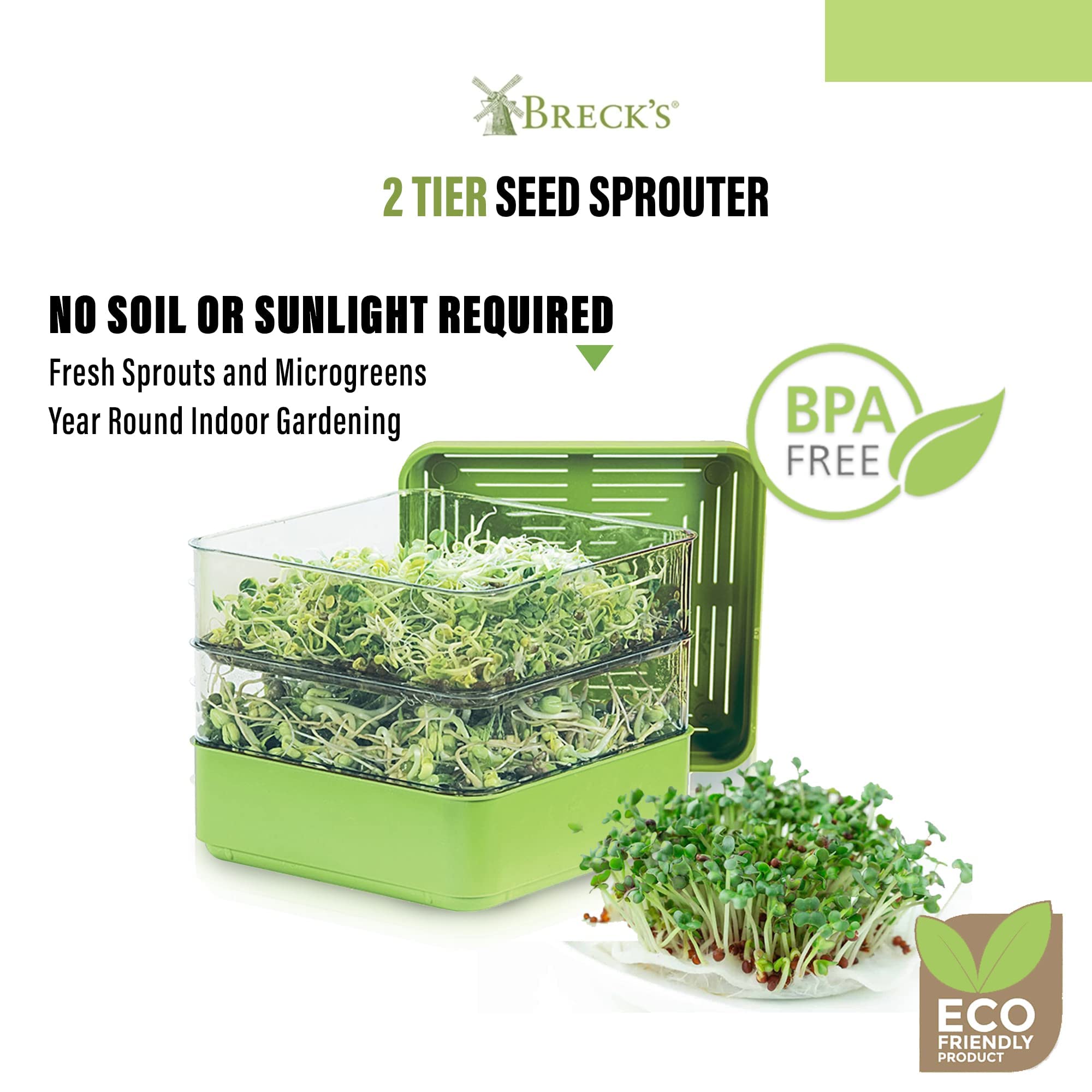 GARDENS ALIVE! Seed Sprouter Kit, Two Tier Stackable Seedling Starter Tray with Lid, Microgreens Propagator Mini Plant Grow Trays, Germinate Seeds Indoors, Healthy Snacks, Bean Sprouts, Soil Free